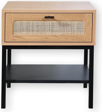 Calicosy Nachttisch mit Rattanfront, Schublade und einem Regal H50 cm - JAYA