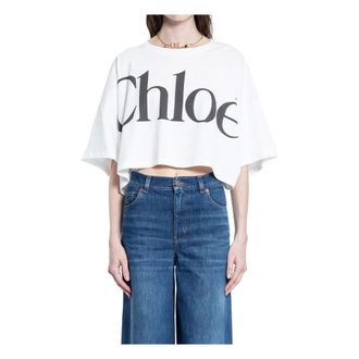 Chlo&eacute; Femme, Tops, Blanc, Taille: 36 FR Cropped Boxy T-Shirt