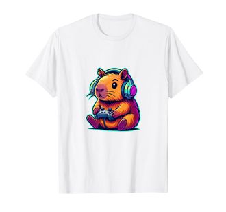 Hello Kitty Capybara mit Headset und Controller im Cartoon Style Art T-Shirt
