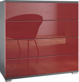 Vladon Kommode Pavos V3, Sideboard mit 4 Schubladen Anthrazit matt/Bordeaux Hochglanz (76 x 76 x 35 cm)