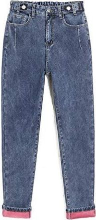 Lazutom Jeans dhiver chaud épais doublé en polaire taille élastique décontracté sarouel jeans denim pour femme, bleu, 46