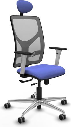 Piqueras y Crespo Stuhl mit Lendenwirbelst&uuml;tze, mit wei&szlig;en und schwarzen Armlehnen und festem Kopfteil, ausgestattet mit Syncro/Traslack und Schneideschaum, mit Rollen 