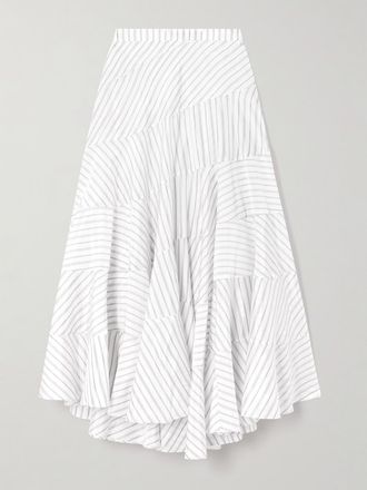 Tory Burch Asymmetrischer Midirock Aus Gestreiftem Webstoff - Weiß