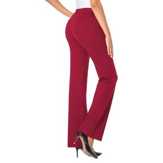 Generic Pantalon habill&eacute; bootcut pour femme - Pantalon de travail d&eacute;contract&eacute; - Taille haute extensible - Avec poches, Rouge, XXL