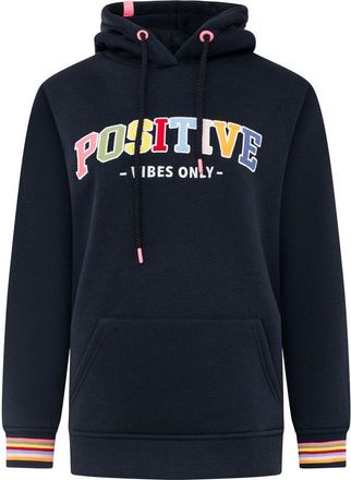 Zwillingsherz Hoodie POSITIVE buntes Sticklogo und gestreifte &Auml;rmelb&uuml;ndchen, Kapuze, K&auml;ngurutasche