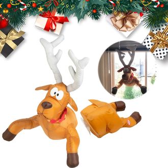 Generic Krachender Weihnachtsmann & Rentier Animierte Dekoration, Lustige Fensterdeko mit zerbrochener Glasscheiben-Aufkleber und Animation, Humorvolle Feiert