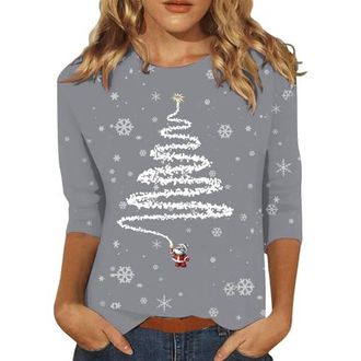 Generic T-shirt à manches longues pour femme - Pull imprimé de Noël - Col rond - Manches sept quarts - Solide, T-shirts à manches longues Gris-femmes, XXL