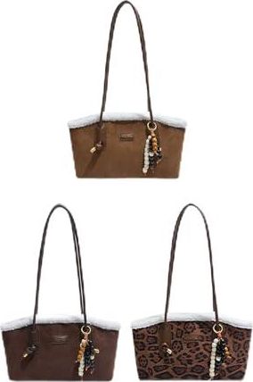 Generic Sac &agrave; main fourre-tout Patchwork en Faux daim pour femmes, sac &agrave; bandouli&egrave;re tendance sous les aisselles (marron)