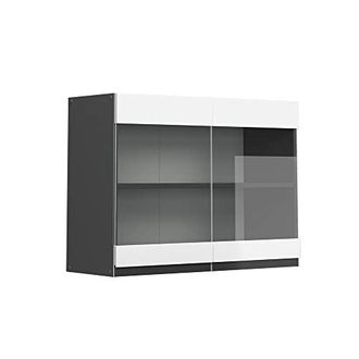 Vicco Meuble de Cuisine Haut vitr&eacute; R-Line, Blanc/Anthracite, 80 cm J-Shape