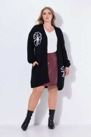 Miamoda Strickjacke Long-Strickjacke Straight Fit Blumen-Stickereien