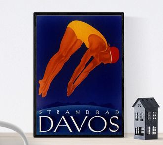 Nacnic Vintage Poster Vintage Poster für öffentlichen Schwimm Davos Strandbad Lido. A4-Format