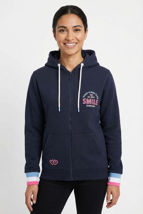Zwillingsherz Sweatjacke ZWILLINGSHERZ, Damen, Gr. SM (S/M), blau (navy), Sweatware, Obermaterial: 50% Baumwolle, 50% Polyester, unifarben, normal h&uuml;ftlang, V-Aussc
