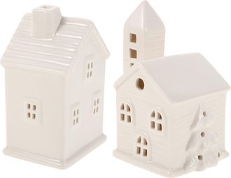 Garneck 2stücke Dorfornament Aus Keramik Mit Led-licht Kleine Handbemalte Weihnachtsdekoration Leuchtendes Keramikhaus Als Innenraumschmuck Hausornament Für W