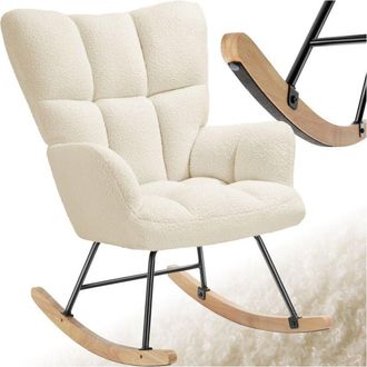 TecTake Fauteuil &agrave; bascule rembourr&eacute; avec grand dossier beige
