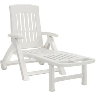 vidaXL Vidaxl - Chaise longue pliable avec roues blanc pp