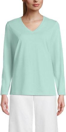 Lands End Supima Langarm-Shirt mit V-Ausschnitt, Damen, Gr&ouml;&szlig;e:36-38 regular, Blau, Baumwolle, by Lands End