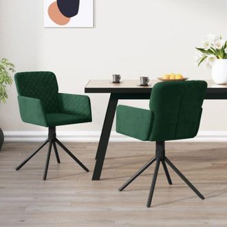 vidaXL Esszimmerst&uuml;hle 2 Stk. Drehbar Dunkelgr&uuml;n Samt vidaXL