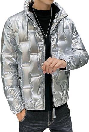 Generic Doudoune homme &eacute;paisse et chaude dhiver &agrave; capuche, matelass&eacute;e et isol&eacute;e, argent&eacute;e, taille XX Large