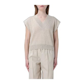 Brunello Cucinelli Tricot en m&eacute;lange lin et micro-paillettes - Femme - Pulls - Beige - Taille: 42 FR