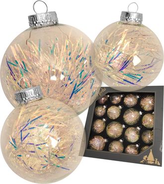 Krebs Glas Lauscha Weihnachtsdekoration/Christbaumschmuck aus Glas - Glassortiment mit Lametta - Menge: 16 St&uuml;ck - Farbe: Gold - Gr&ouml;&szlig;e: ca. 5-7 cm