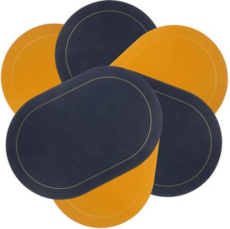 DOITOOL 6 St&uuml;ck Tischsets aus PU Leder Hitzebest&auml;ndige Platzsets f&uuml;r Esszimmer und K&uuml;che Wasserabweisend Oval Modern Zweifarbig Blau Gelb Geeignet f&uuml;r Innen u