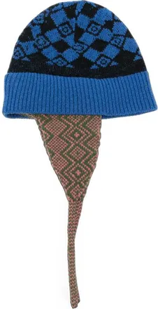 Dries Van Noten 4707 Argyle-Patterned Cotton Bucket Hat - Blue