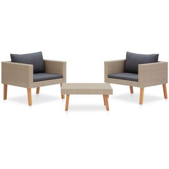 vidaXL Salon de jardin 3 pcs avec coussins Résine tressée Beige
