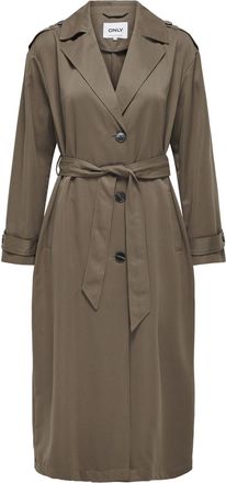 Only Damen Langer Trench Coat | Eleganter Basic Übergangs Mantel | Einreihig Longline mit Gürtel ONLLINE, Farben:Braun-3, Größe:XS