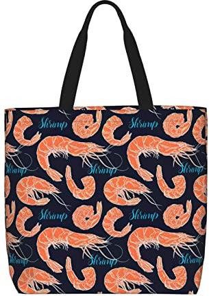 Generic Sac Fourre-Tout Fruits De Mer &Agrave; Motif De Crevettes Sac Fourre-Tout En Toile Personnaliser R&eacute;utilisable Sacs &Agrave; Main, Pour Voyage, Burea, Femmes, &Eacute;cole