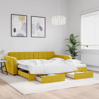 vidaXL Lit de jour avec gigogne et tiroirs jaune 100x200 cm velours Vidaxl