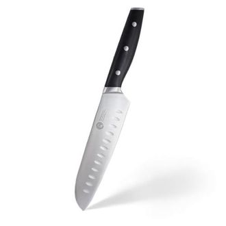 Masterchef Santoku Messer, Kochmesser Profi Messer aus Kohlenstoffreichem Edelstahl, Dreifach Vernieteter Griff, mit Stahl Kropf, Vollzapfen, Superscharf, 18cm K