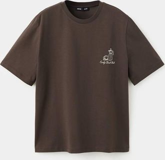 Mango T-shirt en coton imprim&eacute; marron - Femme - XXS - MANGO