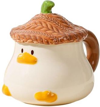 Generico Tasse &agrave; caf&eacute; 3D mignonne en canard, tasse &agrave; th&eacute; de canard | Tasse de canard en c&eacute;ramique avec couvercle de chapeau - 400 ml de boisson en c&eacute;ramique de