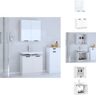 vidaXL 2-tlg. Badmöbel-Set Weiß Holzwerkstoff - Badmöbel Set - Badezimmermöbel - Holzwerkstoff - Weißer Schrank - Spiegelschrank