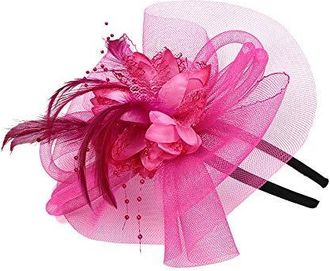 Generic Y Pen Rubans Mesh Femmes Chapeau et Plumes Mode Mariage Bibi N Party Caps Cap Large, rose vif, Taille unique