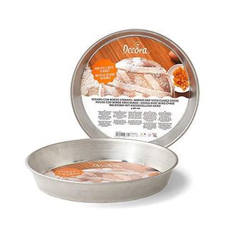 Decora 0060828 Rundes Pastiera-Rondell Ø 28 x 4 h cm, Aus Zinnband, Gleichmäßige Wärmeverteilung, Ideal für langsames Kochen, Made in Italy, Silber/Schwarz