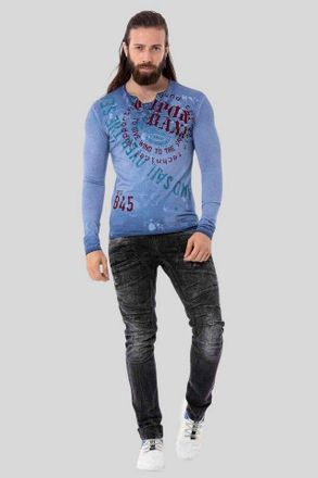 Cipo & Baxx T-Shirt Sweatshirts mit Knopfleiste am Ausschnitt