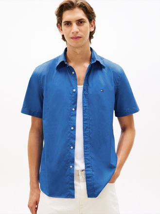 Tommy Hilfiger Kurzarmhemd TOMMY HILFIGER FLEX POPLIN SOLID, Herren, Gr. L, N-Gr, blau orbit, Web, Obermaterial: 100% Baumwolle, unifarben, regular fit normal, Rundh