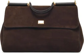 Dolce & Gabbana Maxi sac My Sicily en daim marron fonc&eacute;
