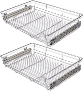 Festnight 2 Stk. 80cm Ausziehbare Einbauschublade Drahtk?rbe Korbauszug Silberfarbe für 800mm breite Küchenschrank