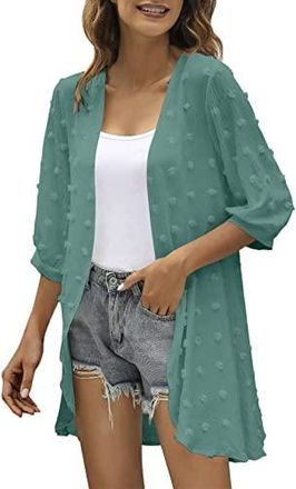 Generic Cardigan &agrave; manches longues avec col en V et poches pour femme, grande taille, Vert menthe, XXL
