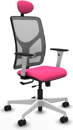 Piqueras y Crespo B&uuml;rostuhl mit wei&szlig;en und schwarzen Armlehnen, h&ouml;henverstellbarer Lendenwirbelst&uuml;tze und festem Kopfteil, ausgestattet mit Syncro/Traslack. Grau/Rosa