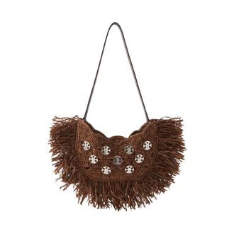 Paco Rabanne Sac Cabas 1969 Orn&eacute; de Disques en Raffia - Femme - Sacs - Brun - Taille: ONE Size