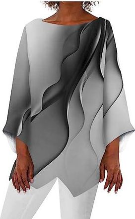Generic Générique Tee Shirt Manche Longue Femme,Tunique Femme Longue Chemisier Femme Chic Et Élégant Graphique Imprimé Asymétrique Ourlet Blouse De Travail Fe