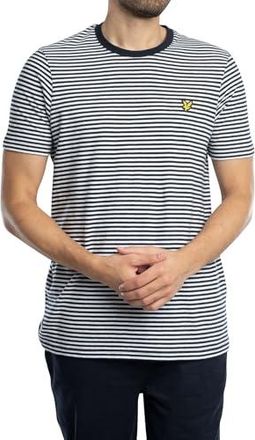 Lyle & Scott Homme T-Shirt &Agrave; Rayures Bretonnes en M&eacute;lange De Lin, Dark Navy/White, M