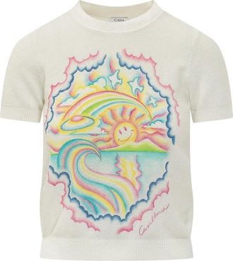 Casablanca Femme, Pulls, Blanc, Taille: 38 FR T-shirt en maille &agrave; col rond