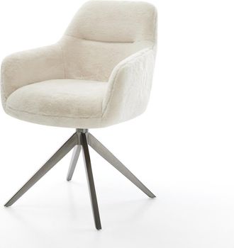 DELIFE Drehstuhl Pejo-Flex Pl&uuml;sch Creme-Wei&szlig; Kreuzgestell breit Graphit 360&deg; drehbar Wippfunktion Taschenfederkern, Esszimmerst&uuml;hle