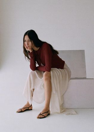 Mango Sandale en cuir avec brides bout contrasté noir - Femme - 35 - MANGO