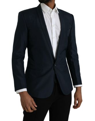 Dolce & Gabbana Mens Blue Gold Notch Single Breasted Coat Blazer Clothing