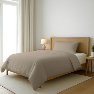 Pizuna 600 Fadenzahl aus Baumwolle Bettw&auml;sche Einfach Taupe, 100% Langstaple Baumwolle Bettbezug und Kissenbezug, 100% Baumwolle Mako Satin 2-Teilig Bettw&auml;sc